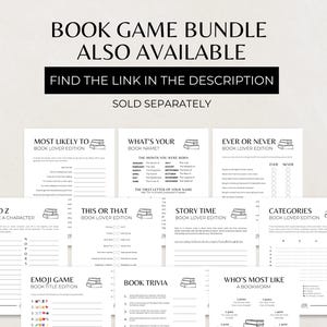 Book Trivia Game, Printable Book Club Game, Book Quiz Game, Fun Game ...