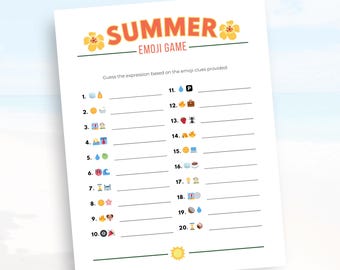 Summer Emoji Game, Printable Summer Emoji Trivia Game for Kids and ...