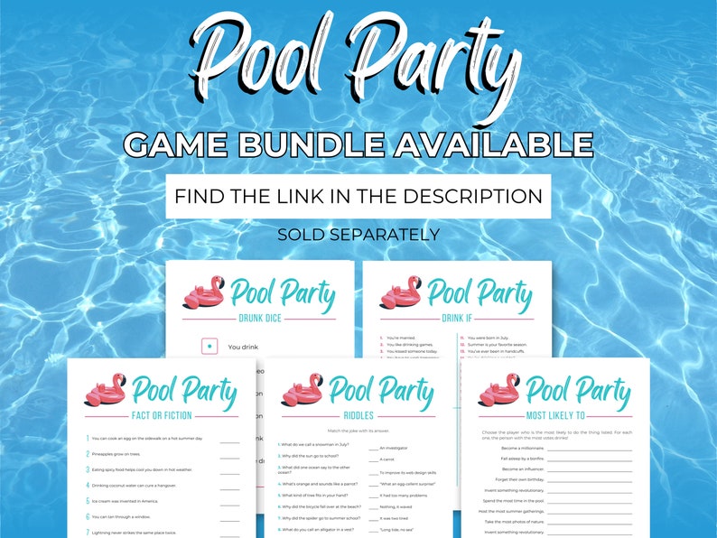 Pool Party Drinking Games for Adults, Printable Drink If & Drunk Dice ...