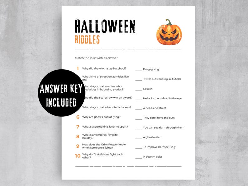 Halloween Riddle Me This Game, Printable Halloween Riddles, Fun ...