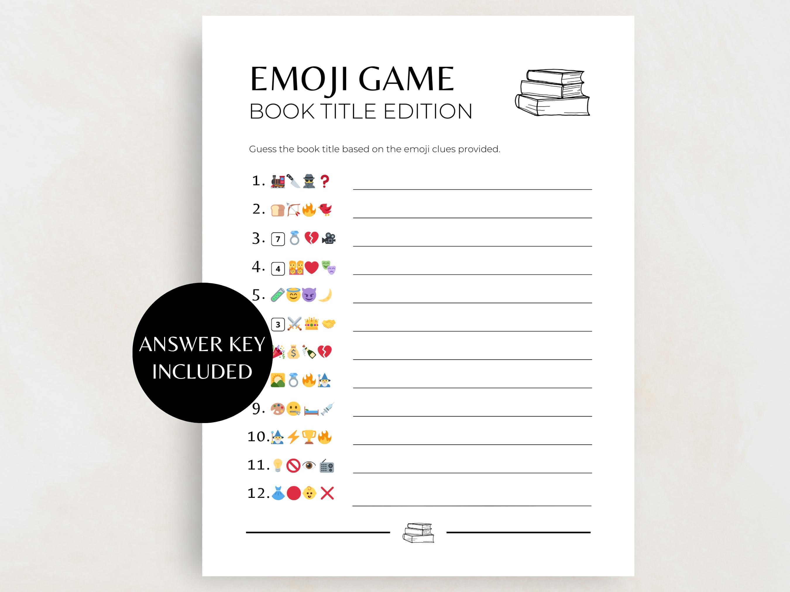 Book Emoji Pictionary Game, Printable Book Game, Book Emoji Quiz Game ...