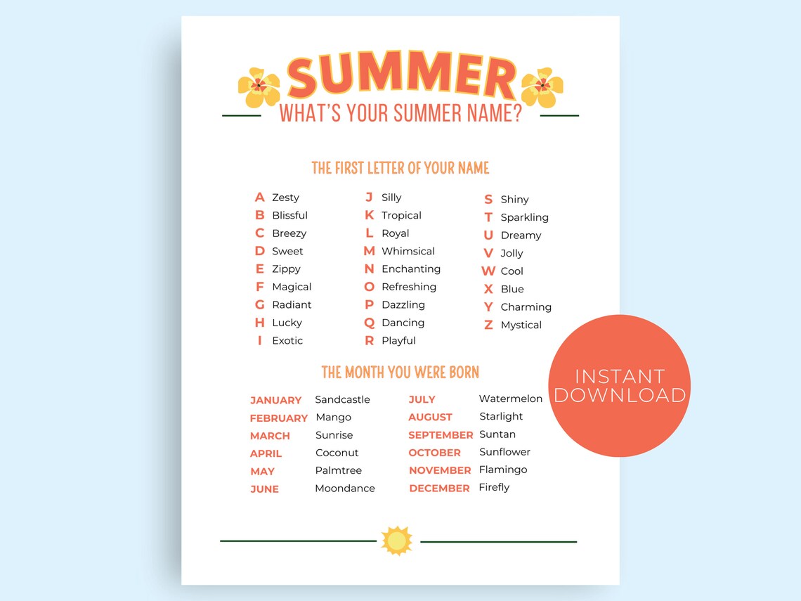 What's Your Summer Name Game With Name Tags, Fun Printable Summer Game ...