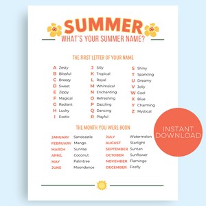 What's Your Summer Name Game With Name Tags, Fun Printable Summer Game ...