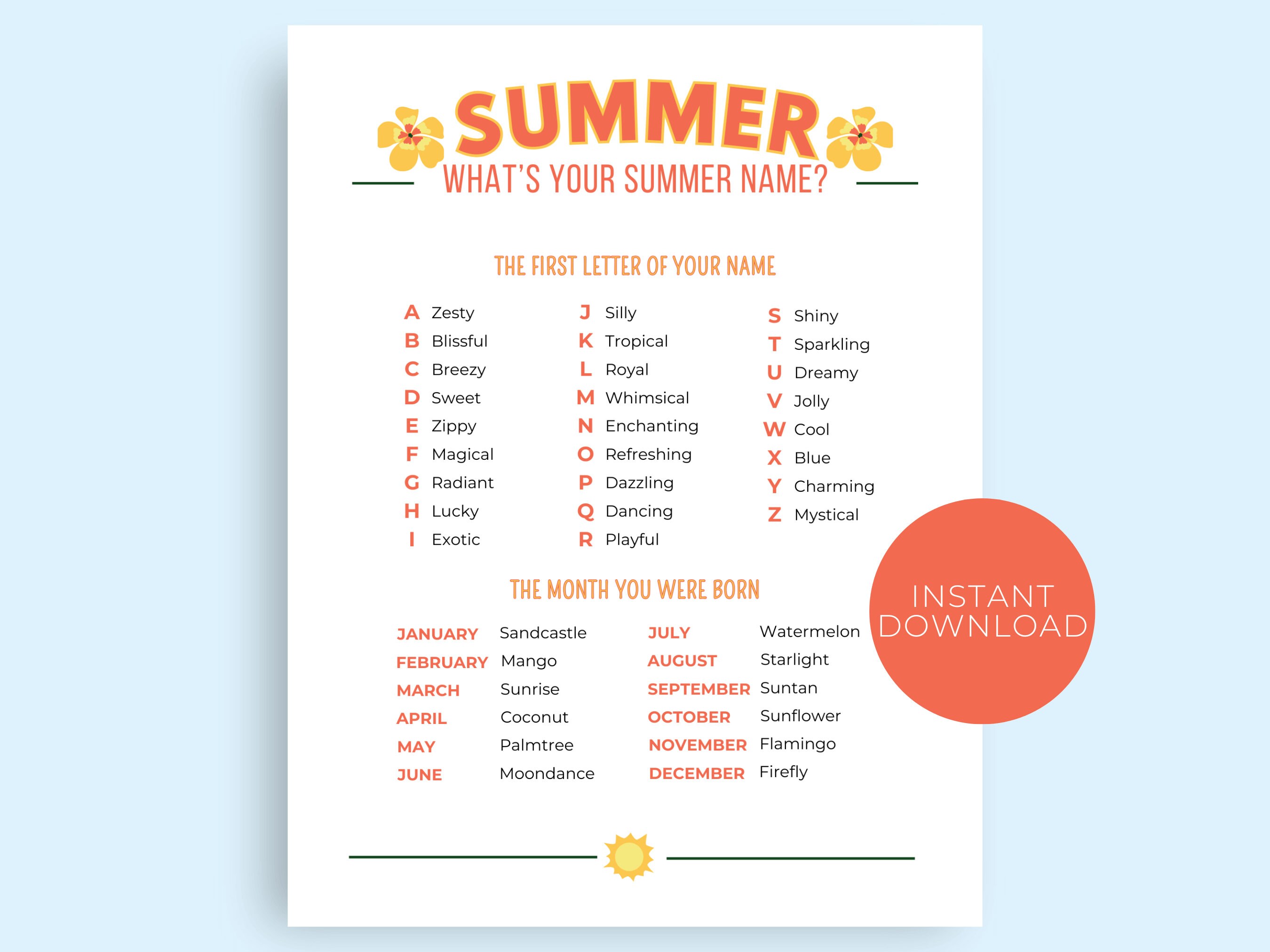 What's Your Summer Name Game With Name Tags, Fun Printable Summer Game ...