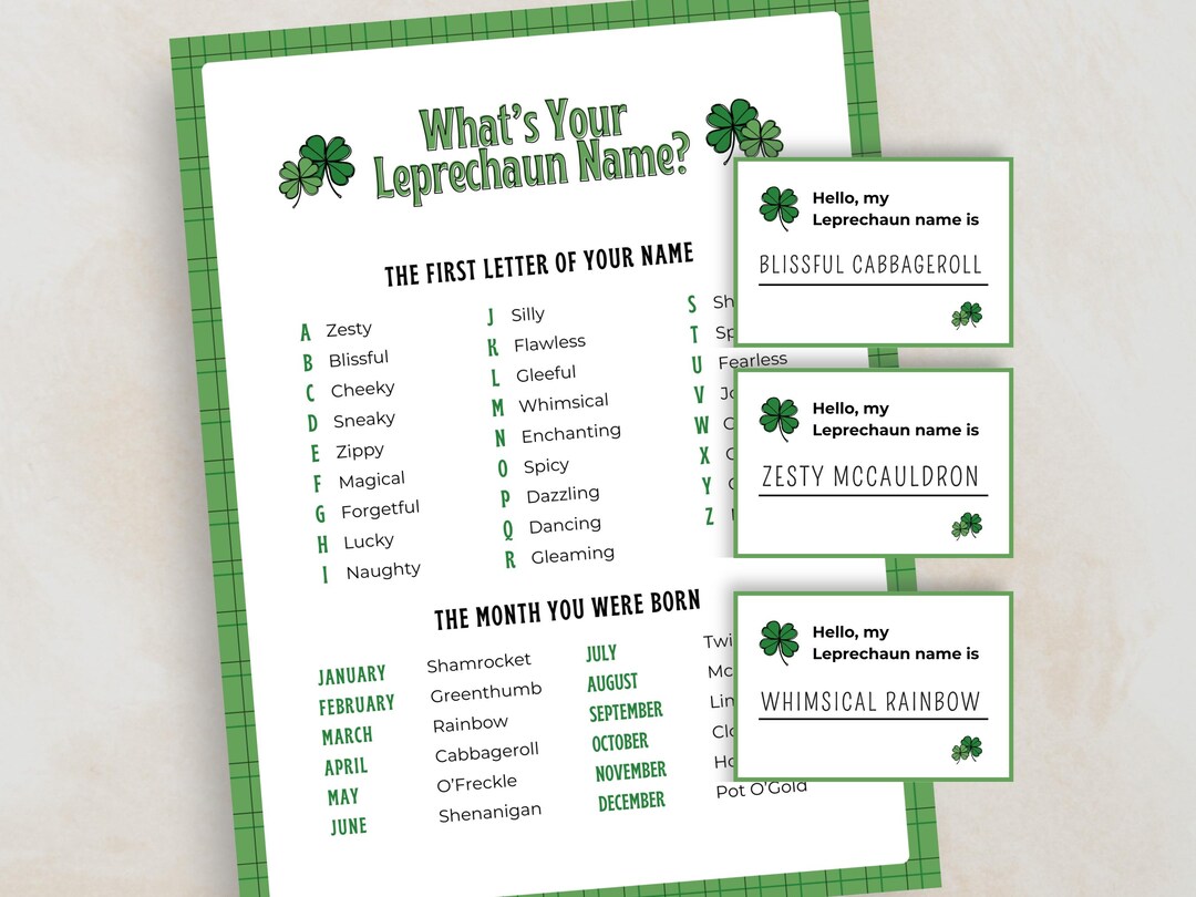 St Patrick’s Day What's Your Leprechaun Name Game With Name Tags, Fun ...