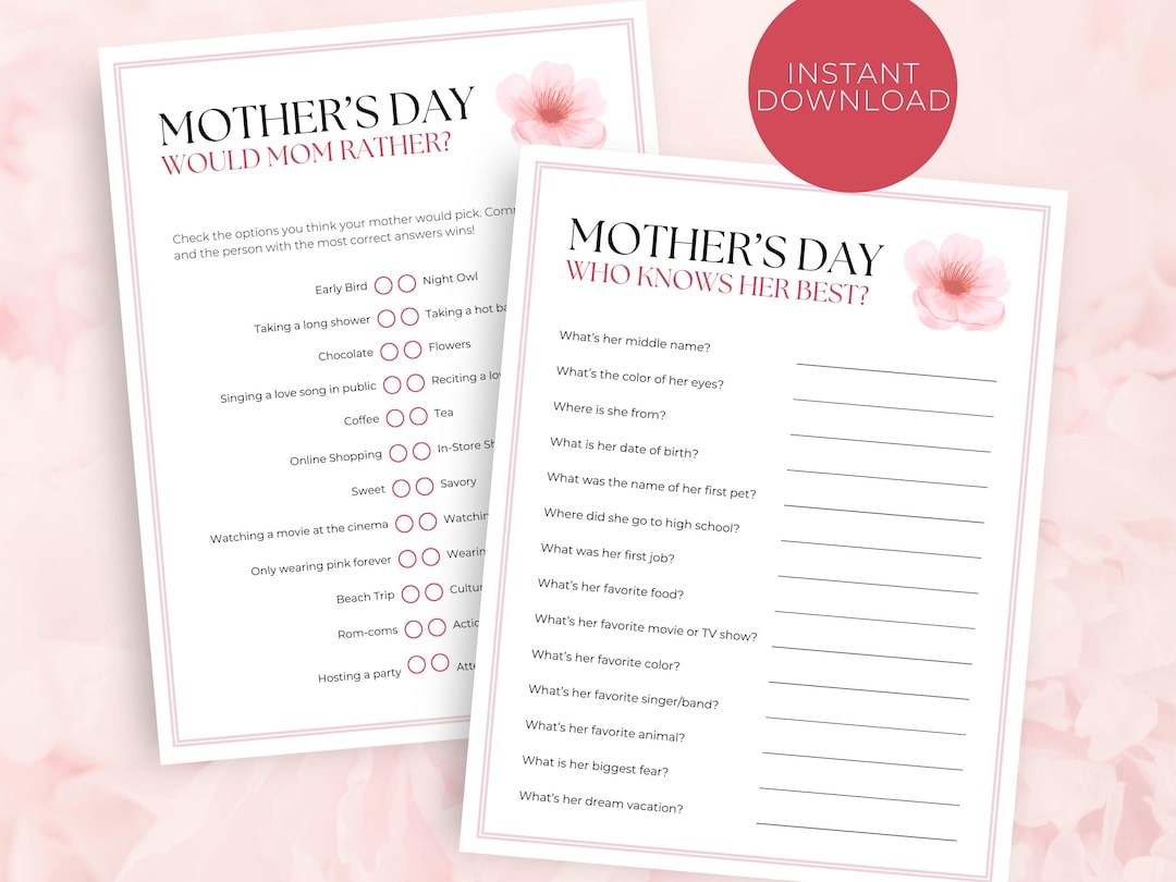 Mother's Day Games, Who Knows Mom Best, How Well Do You Know Mom, Would ...