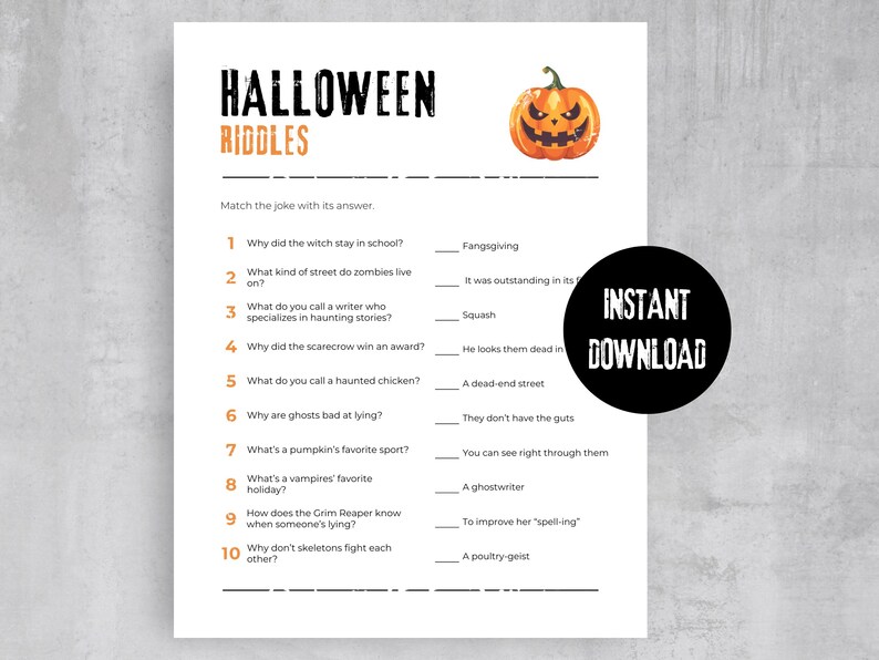 Halloween Riddle Me This Game, Printable Halloween Riddles, Fun ...
