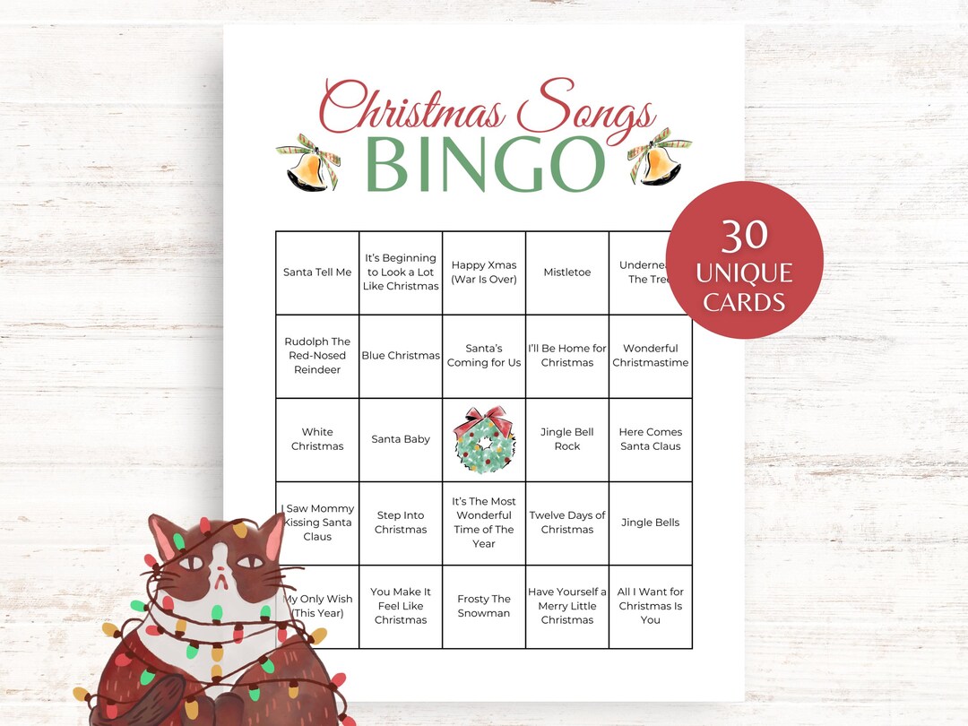 Christmas Songs Bingo, 30 Printable Christmas Songs Bingo Cards ...