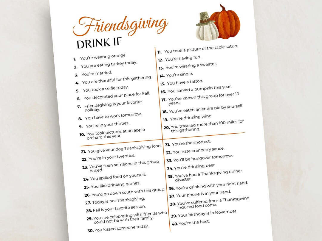 Friendsgiving Drinking Party Game, Printable Friendsgiving Drink If ...