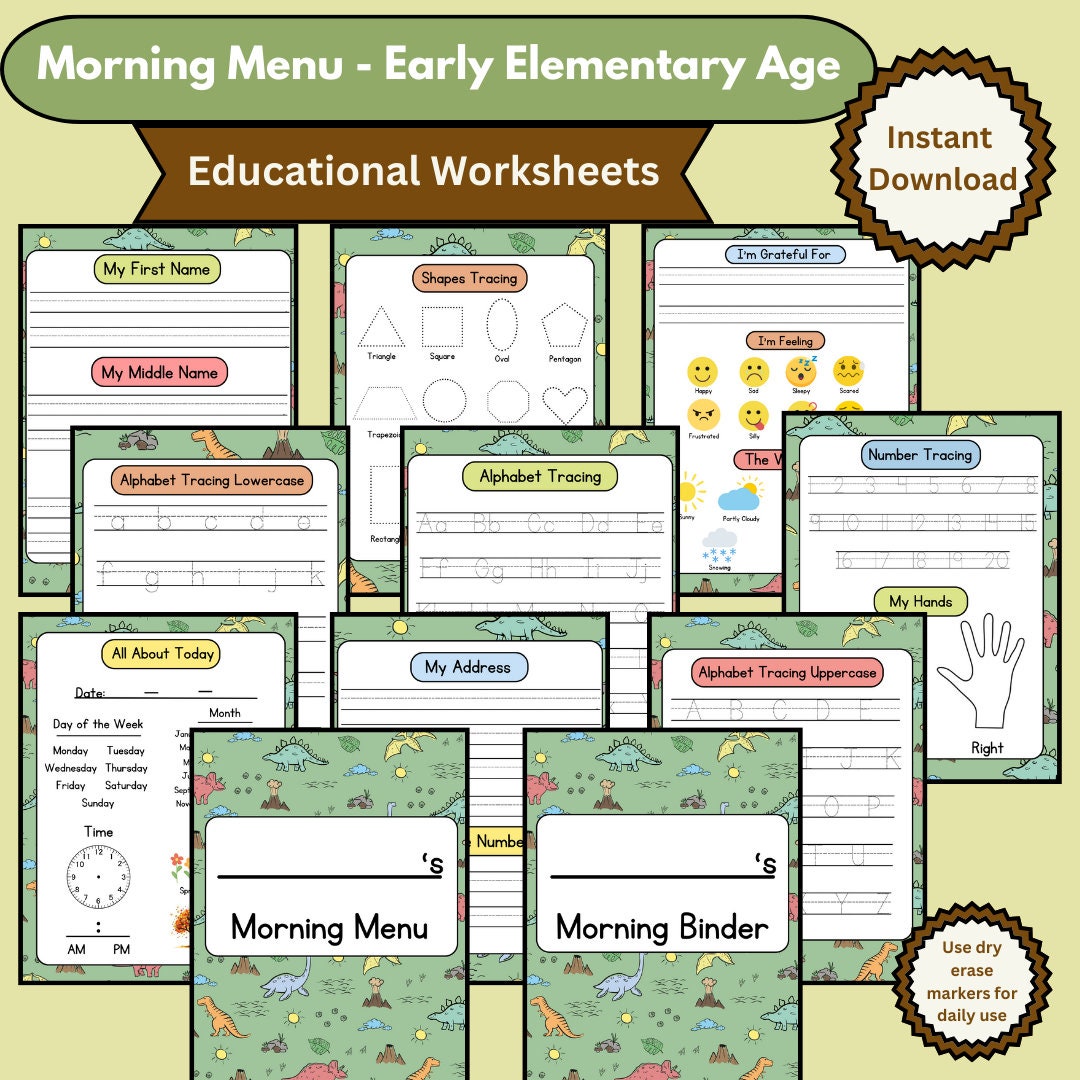 Morning Menu - Morning Binder - Early Elementary Worksheet Set ...