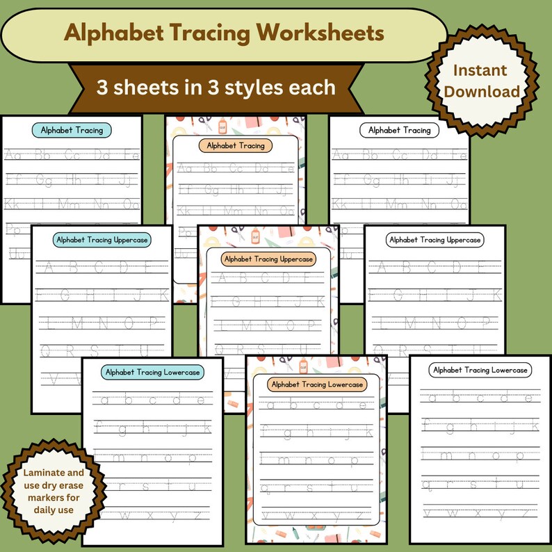 Printable Alphabet Tracing Worksheets Preschool and - Etsy