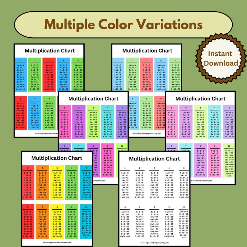 Printable Multiplication Chart - Times Tables - Multiple Color ...