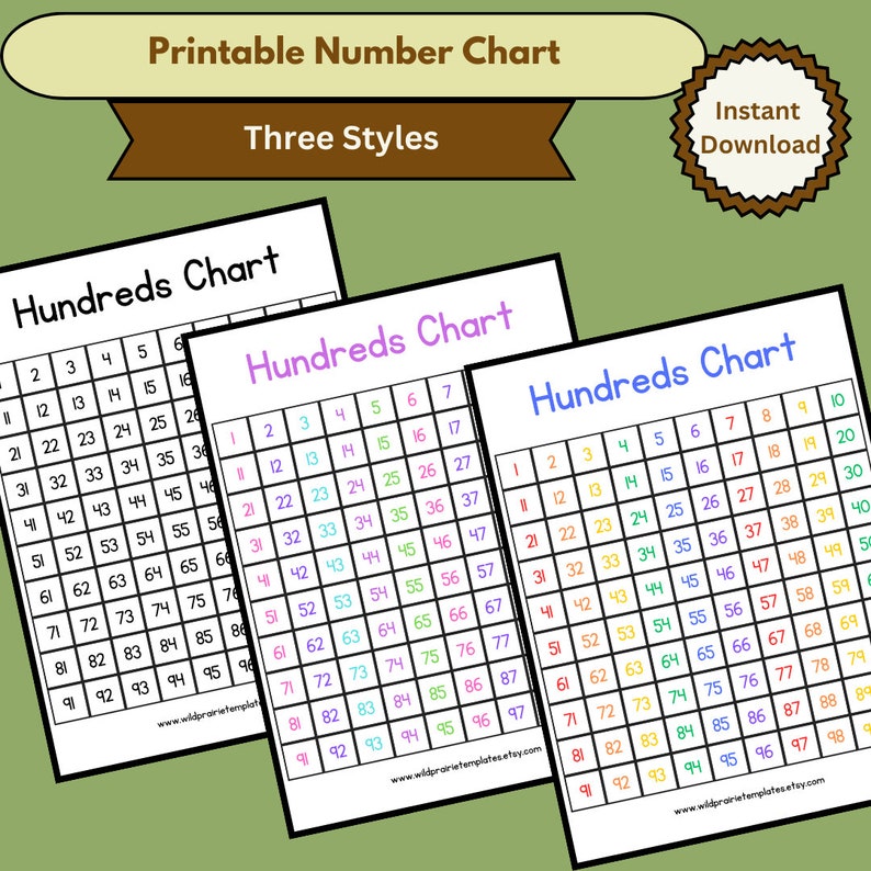 Printable Number Chart - Hundreds Chart - 1-100 - Educational - Etsy