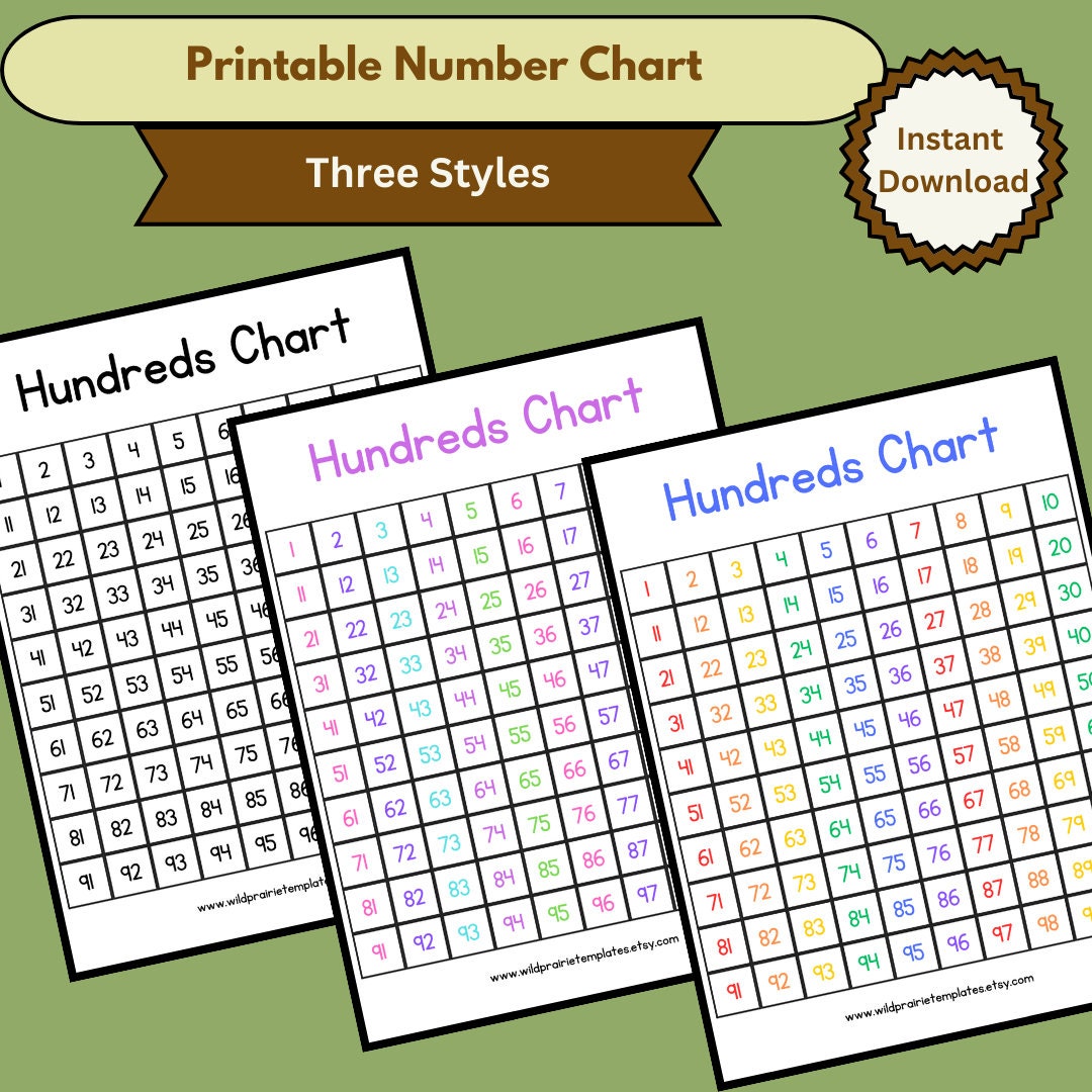 Printable Number Chart - Hundreds Chart - 1-100 - Educational - Etsy ...