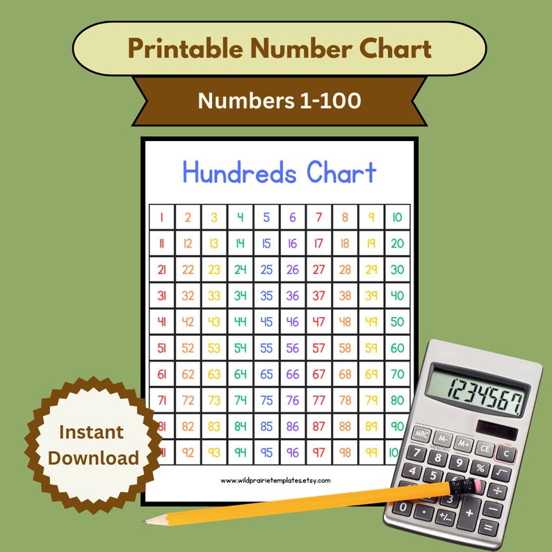 Printable Number Chart - Hundreds Chart - 1-100 - Educational - Etsy