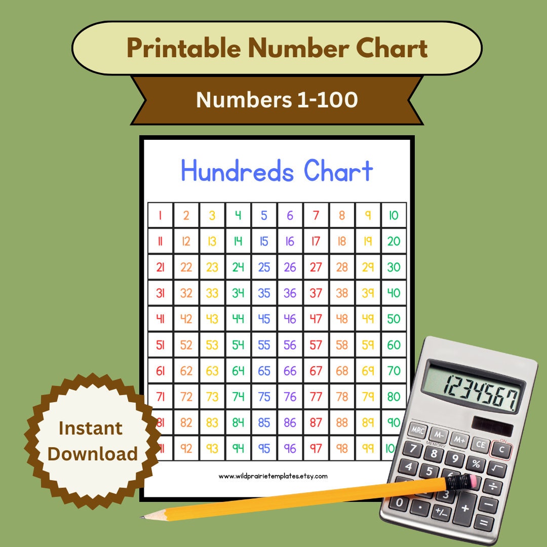 Printable Number Chart - Hundreds Chart - 1-100 - Educational - Etsy ...