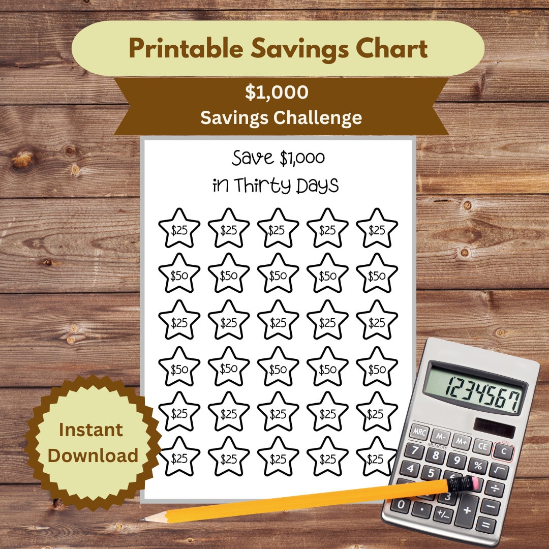 Printable Savings Sheet - Save 1000k in 30 Days - Financial Planner - Etsy