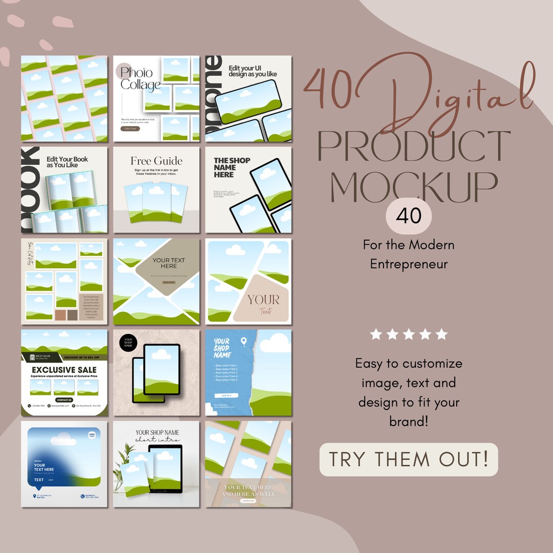 40 Digital Product Mockups Digital Mockup Canva Template iPhone Mockup ...