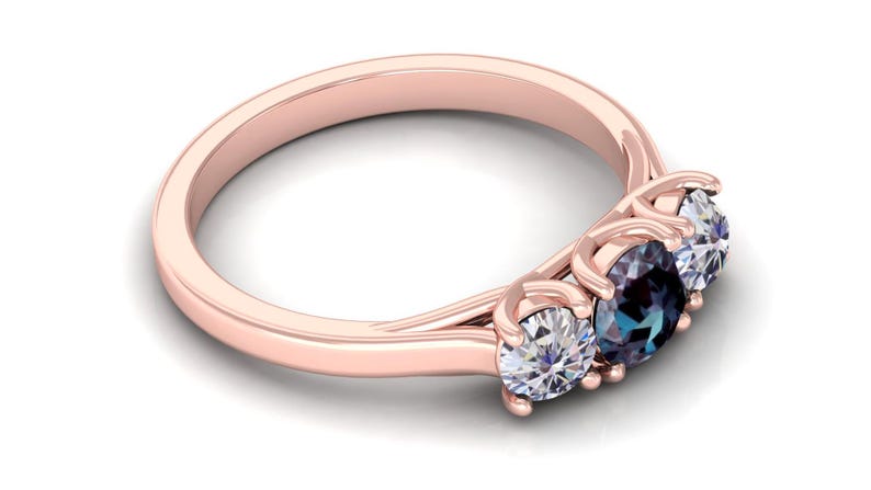 Alexandrite Engagement Ring, Three Stonering, Rose Gold Promise Ring ...