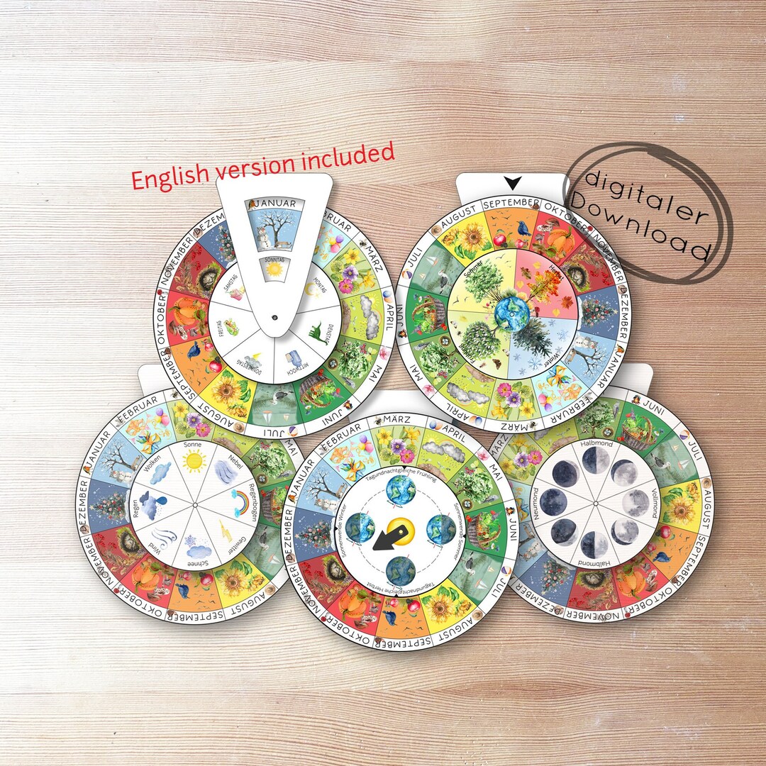 Set 5in1 Seasonal Clock PDF for Children, Monthly Clock According to ...