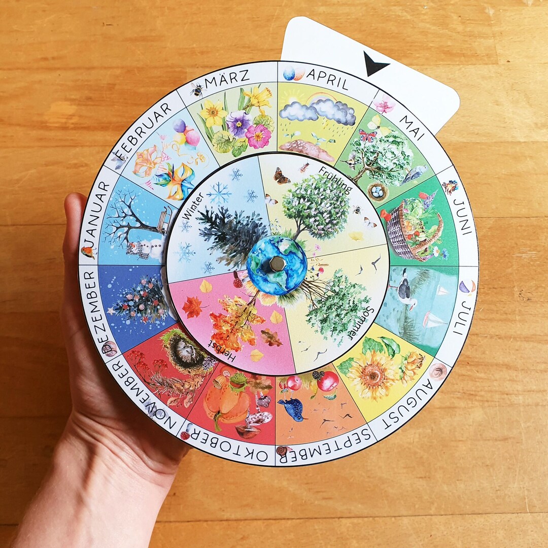 Laminated Seasons Clock for Children, Perpetual Calendar Waldorf ...