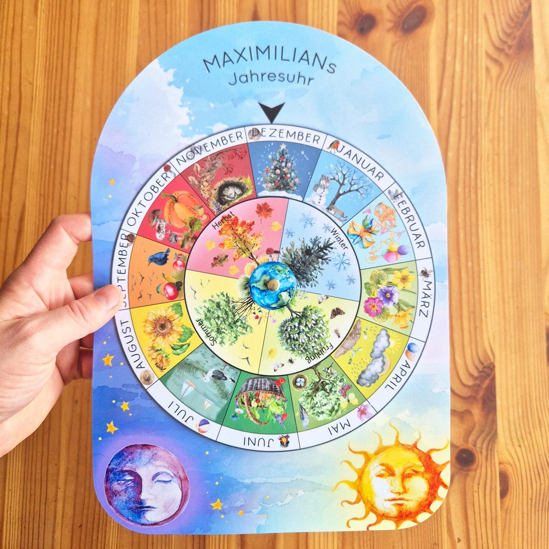 Personalized Laminated Seasonal Clock for Children, Perpetual Calendar ...