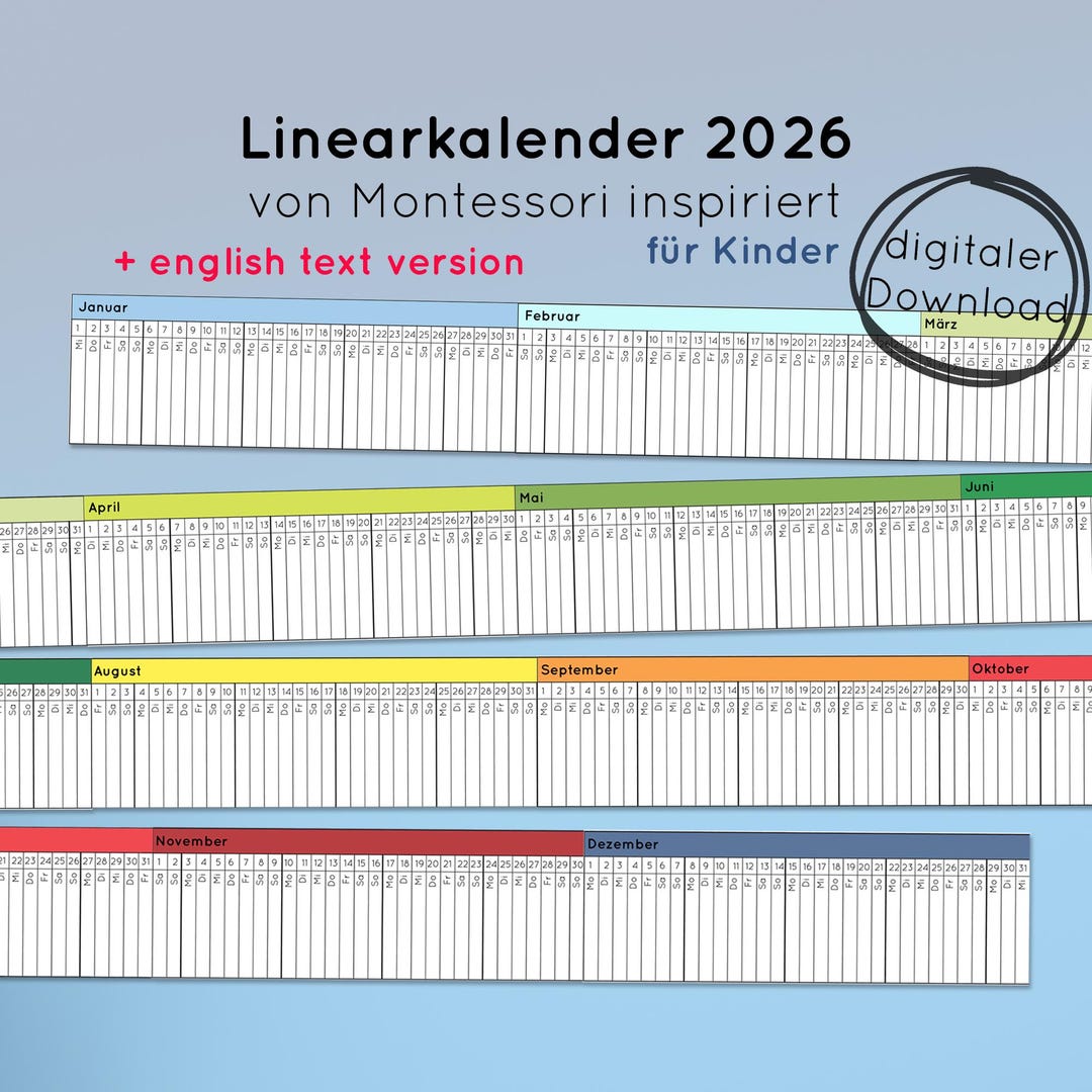 Linear Calendar 2026 for Children PDF, Learning Time, Days, Months ...
