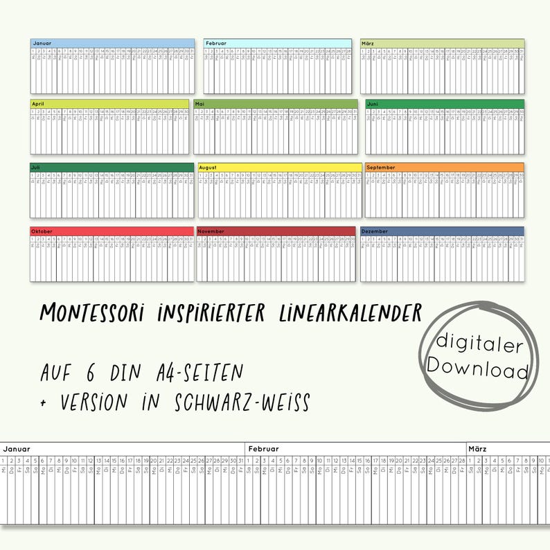 Linear Calendar 2026 for Children PDF, Learning Time, Days, Months ...