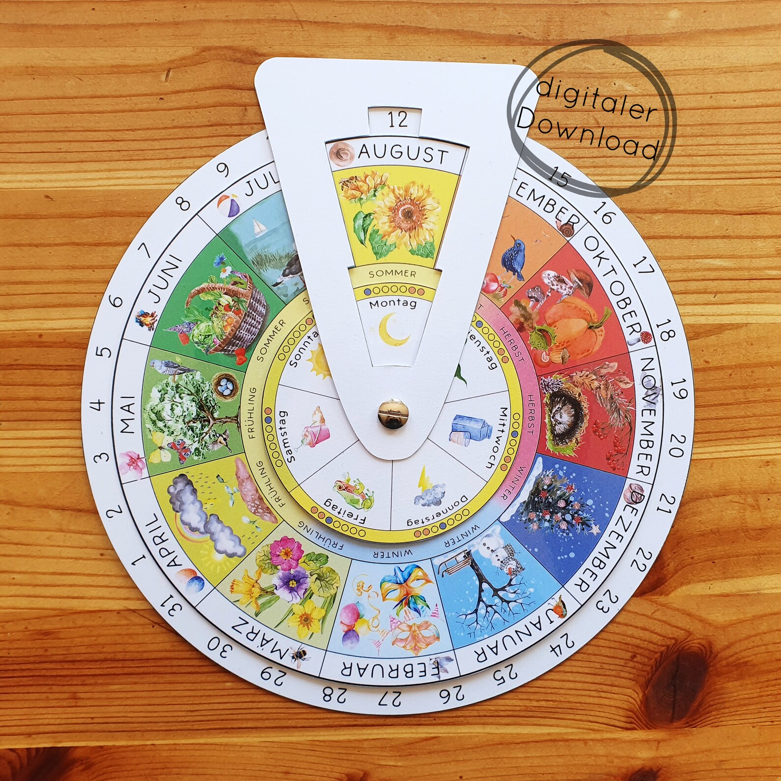 Monthly Clock PDF With Days & Weekdays for Children, Seasonal Clock ...