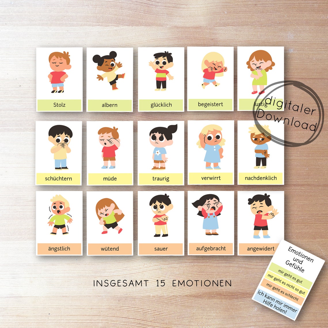 Emotion Cards for Children PDF Montessori, Learning Cards Flash Cards ...