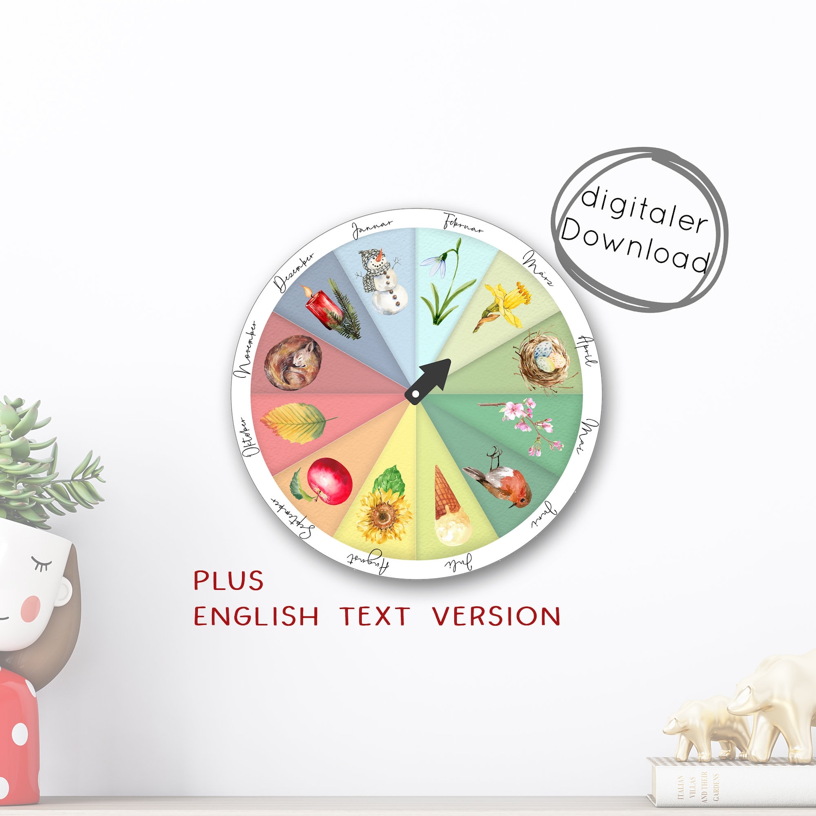 Set 5in1 Seasons Clock PDF Child Monthly Clock Waldorf Montessori DIY ...