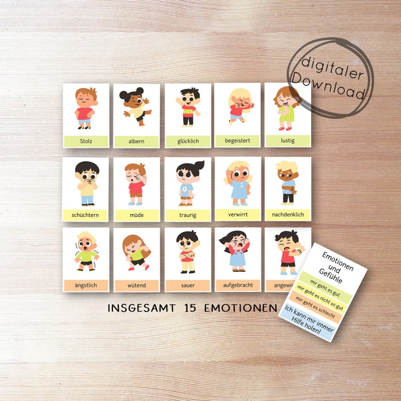 Emotion Cards for Children PDF Montessori, Learning Cards Flash Cards ...