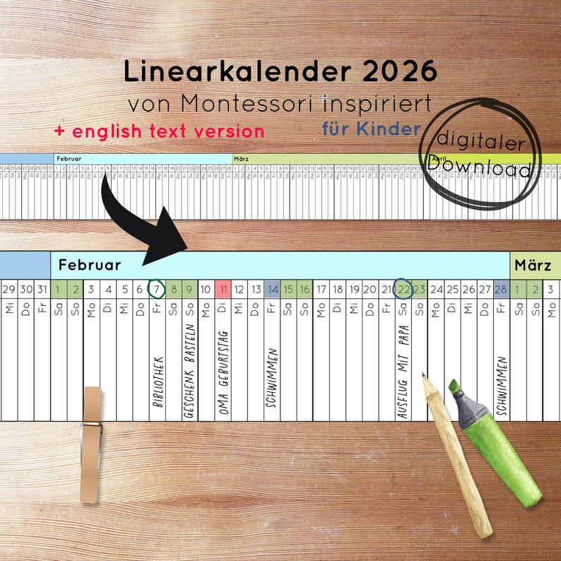 Linear Calendar 2026 for Children PDF, Learning Time, Days, Months ...