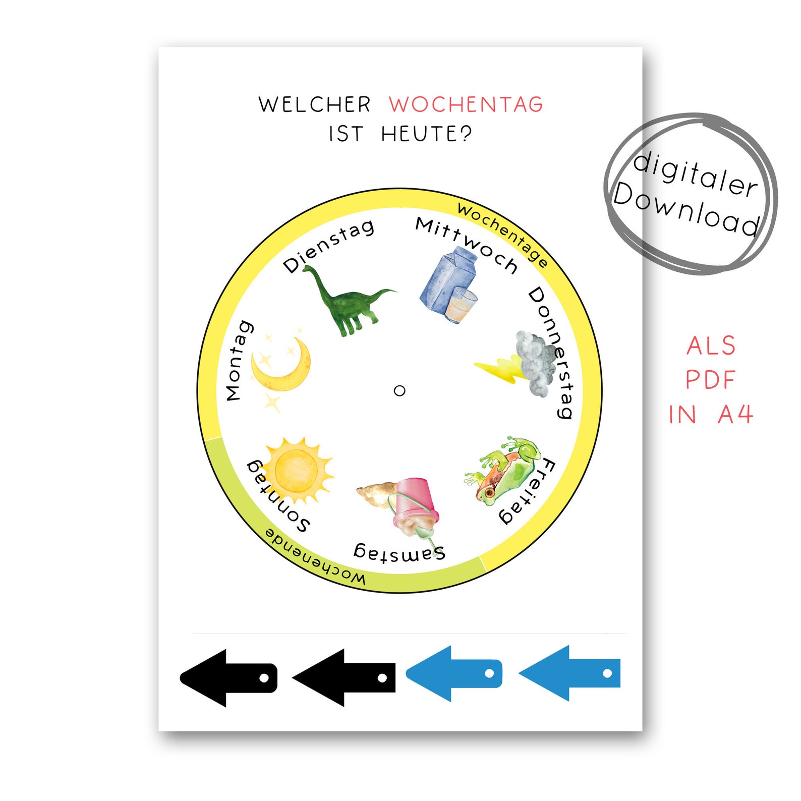 Weekday Wheel for Children, Clock to Craft, Disc as DIY, PDF Digital ...