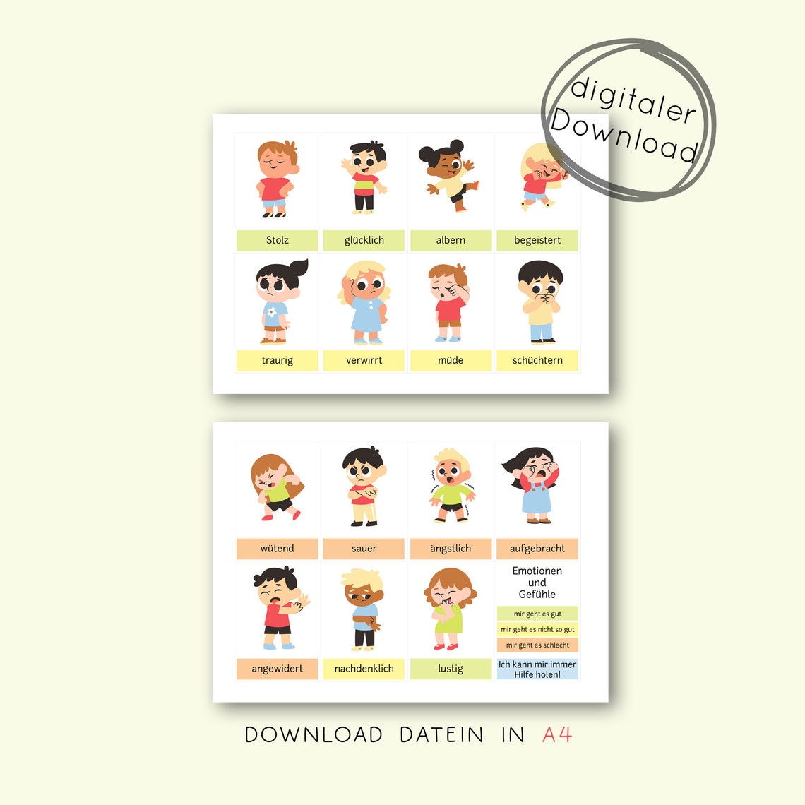 Emotion Cards for Children PDF Montessori, Learning Cards Flash Cards ...