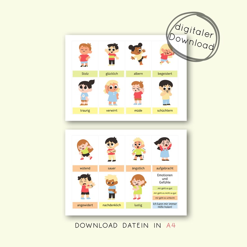 Emotion Cards for Children PDF Montessori, Learning Cards, Flash Cards ...