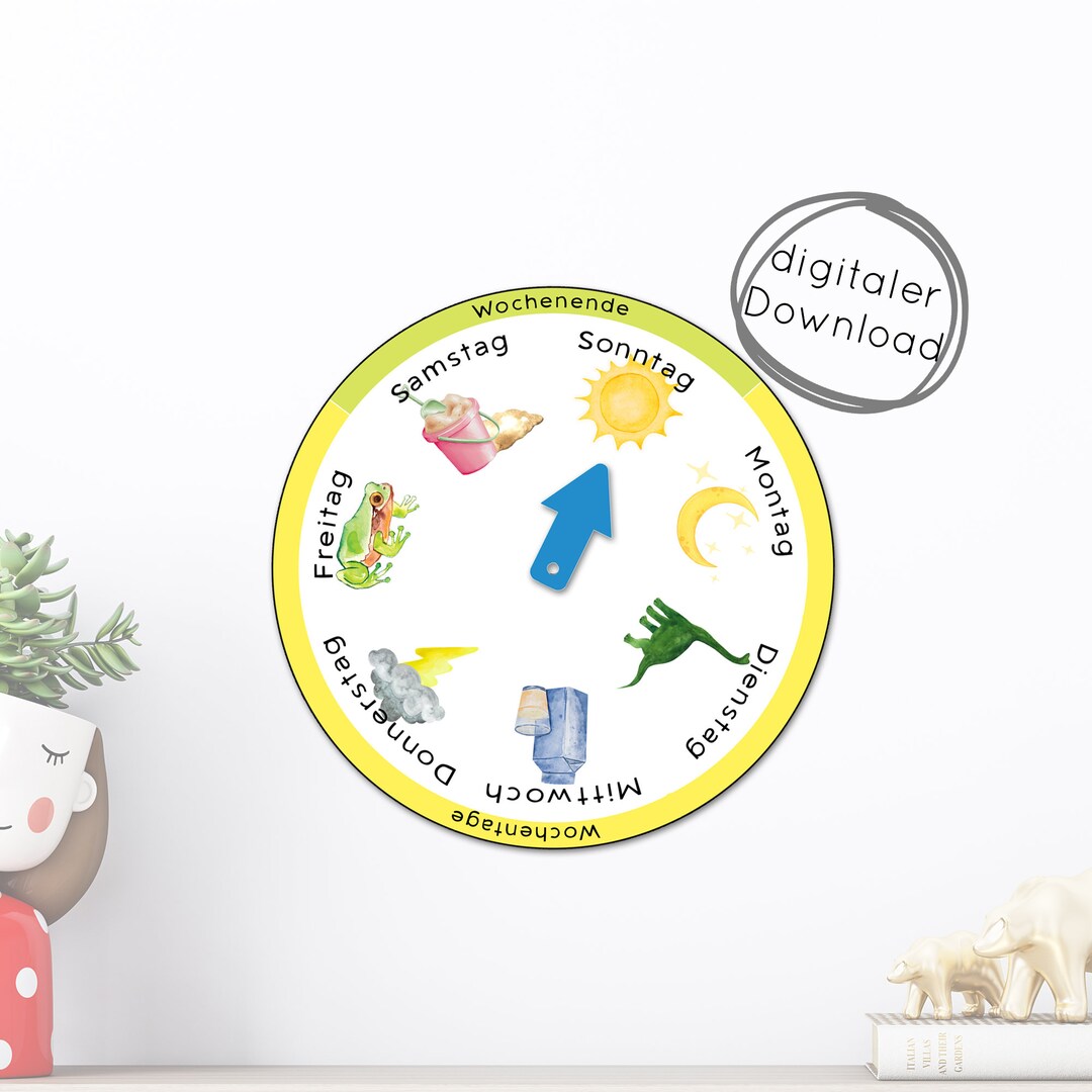 Weekday Wheel for Children, Clock for Crafts, Disc as DIY, PDF Digital ...