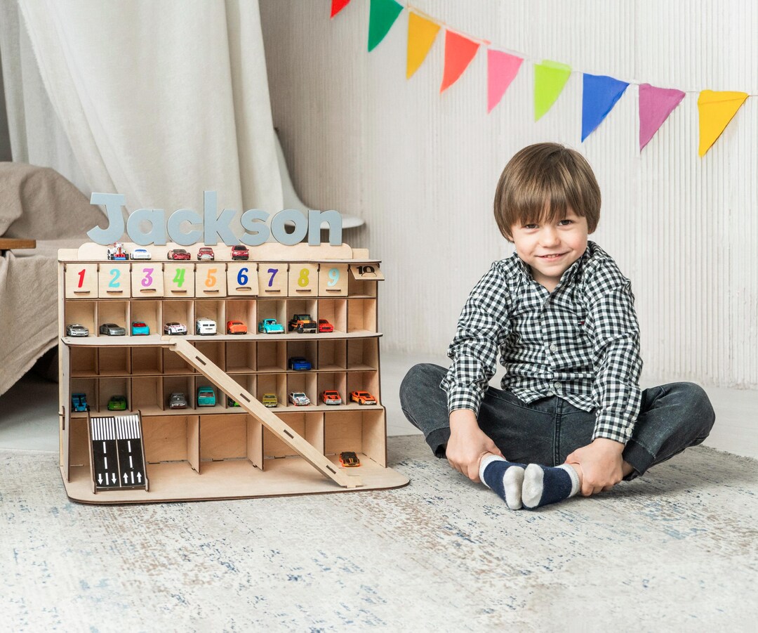Small Wooden Car Parking Toy, Personalised Car Garage Toddler Boy ...