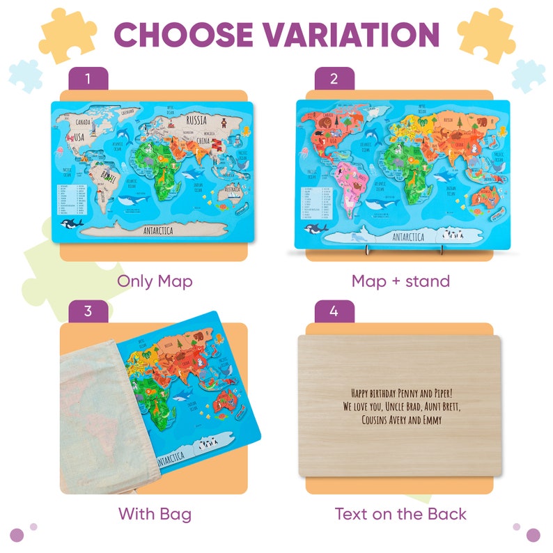 World Map Puzzle for Kids, World Map Kids Jigsaw Puzzle, Personalized ...