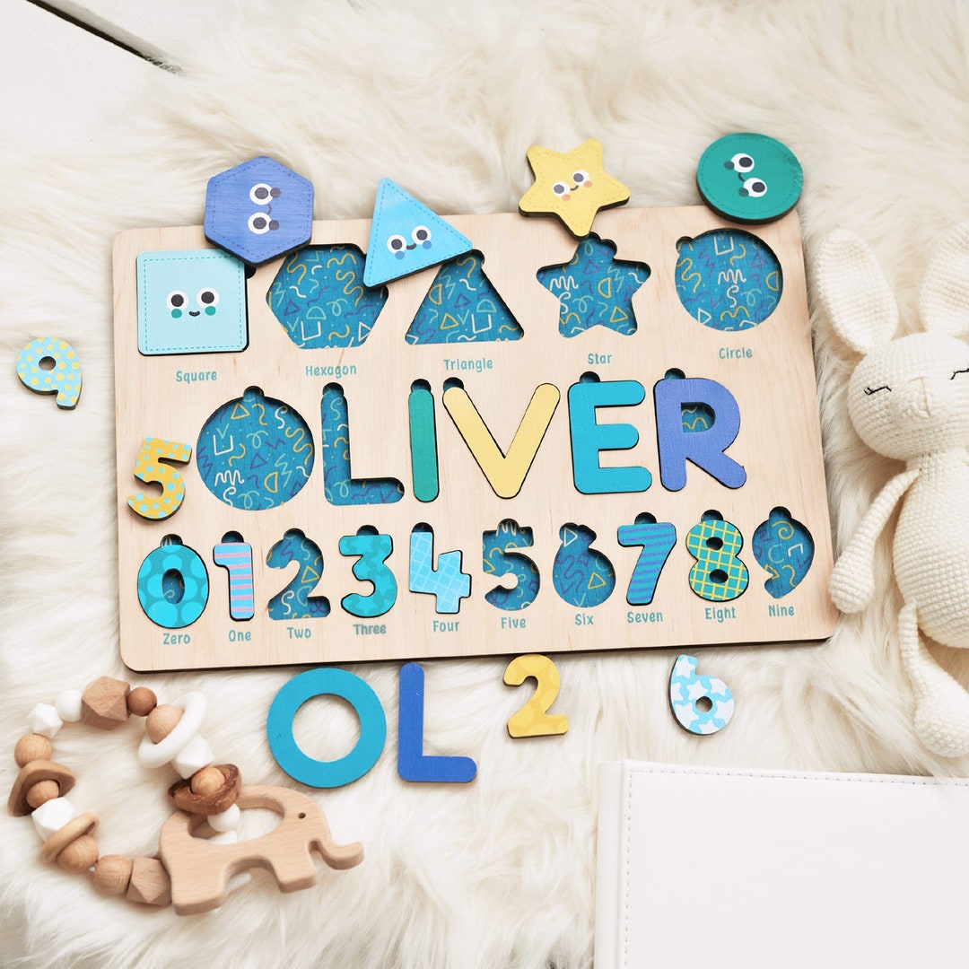 Custom Name Puzzle With Numbers and Shapes, Personalized Montessori Toy ...