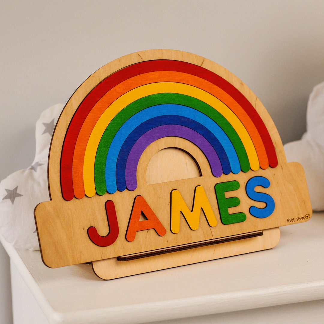Personalized Rainbow Name Puzzle, Custom Kids Name Sign, Wooden Name ...