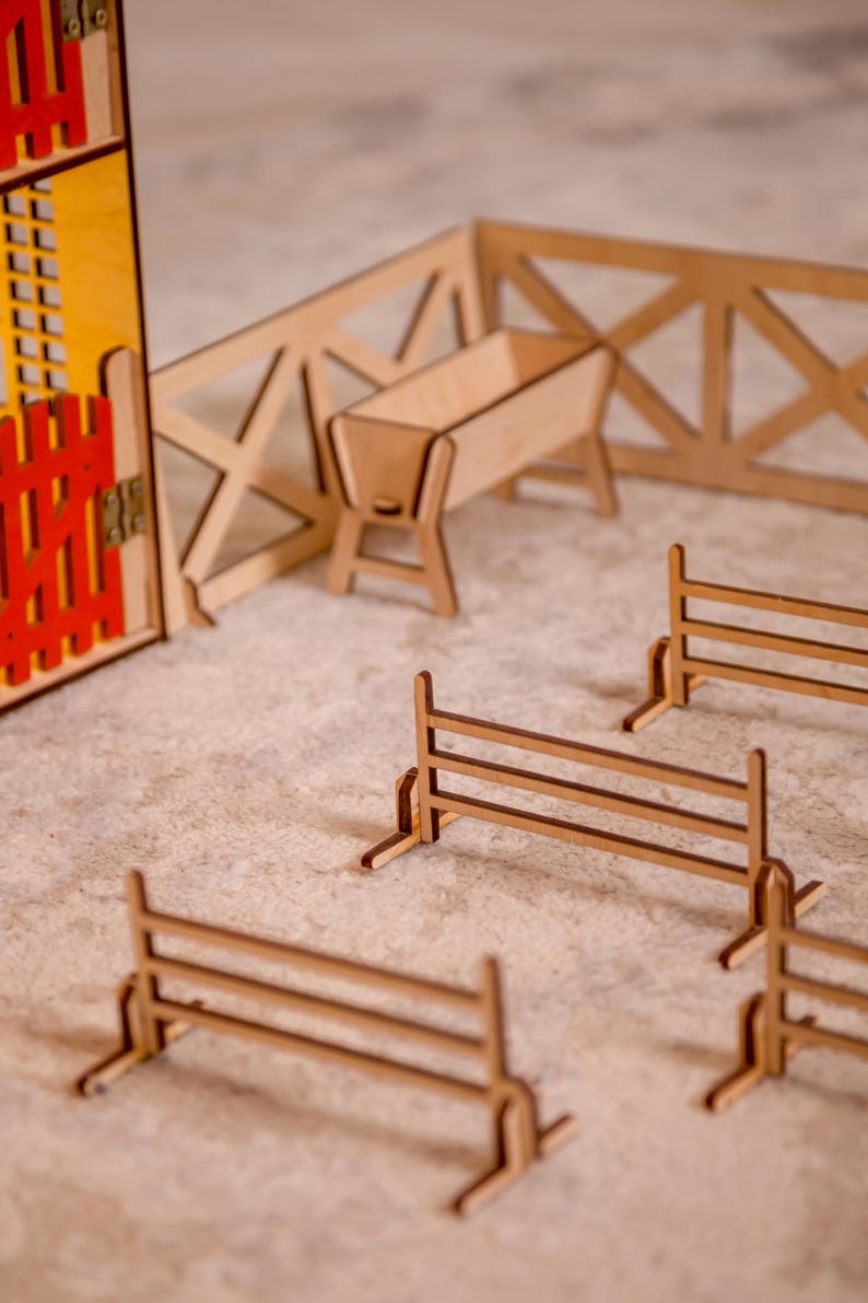 Wooden Horse Stable Toy With Fence, Farm Toy Barn Playset for Kids ...