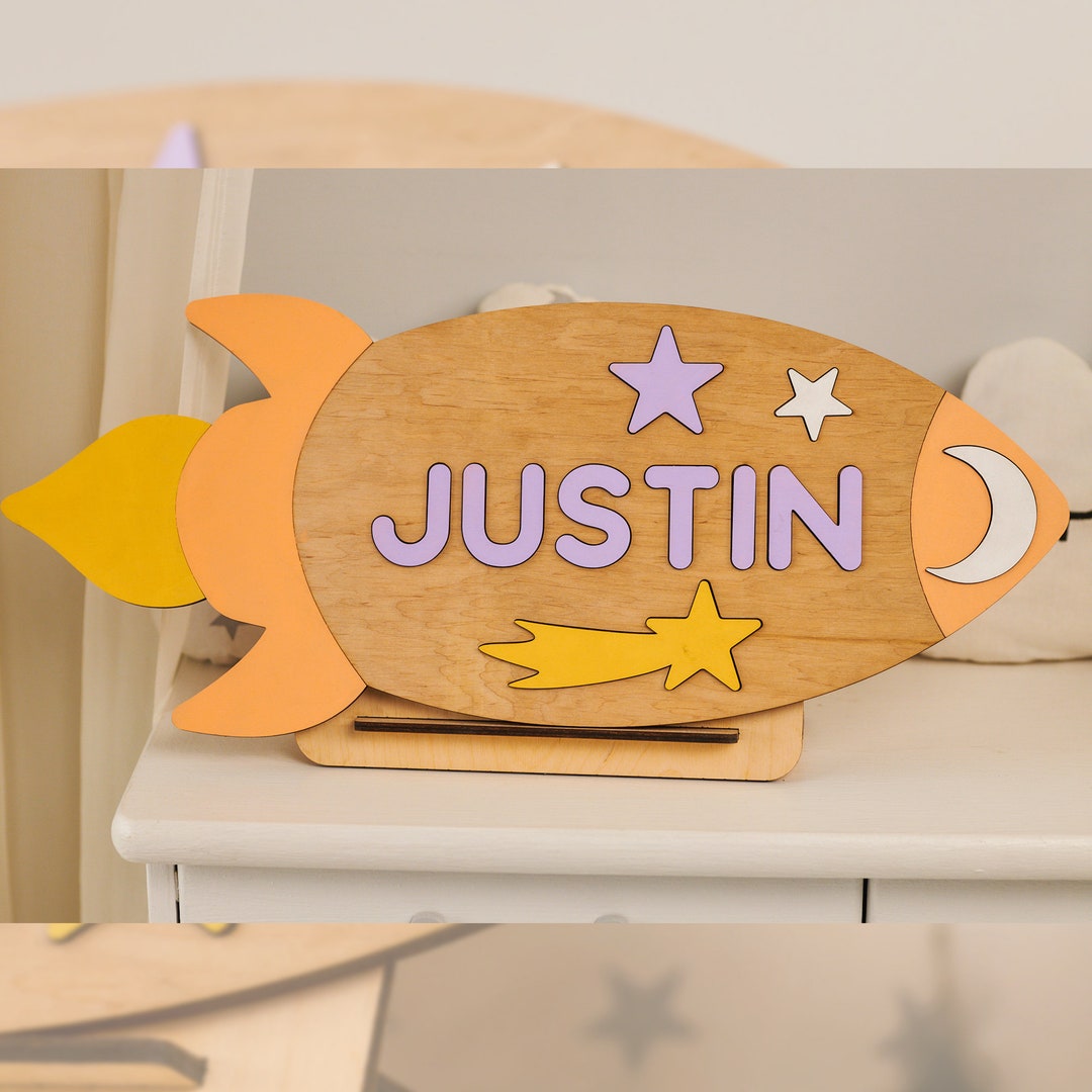 Rocket Name Sign Baby Boy Gift, Space Name Puzzle Personalized, Baby ...