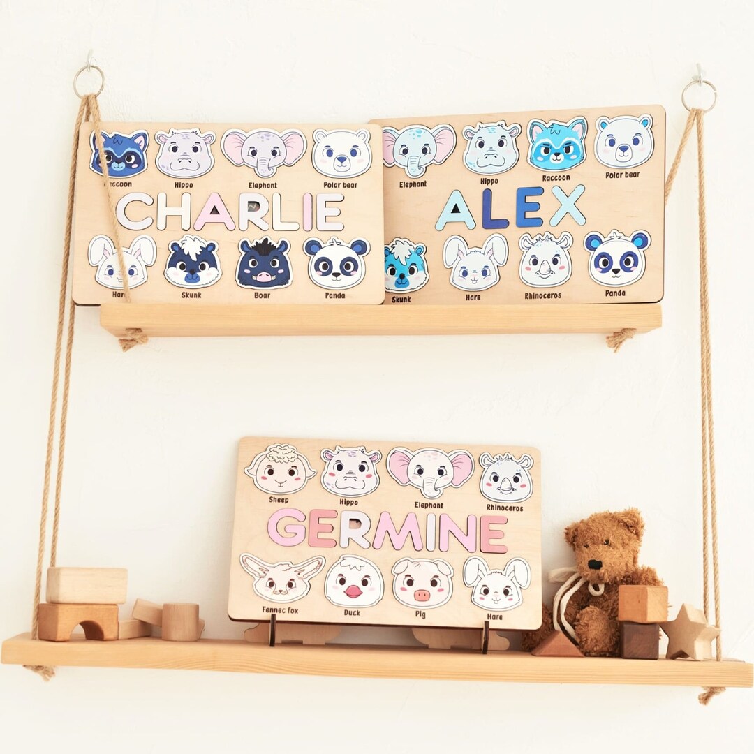 Wooden Animal Name Puzzle, Baby Busy Toy, Fidget Montessori Toys, 1st ...