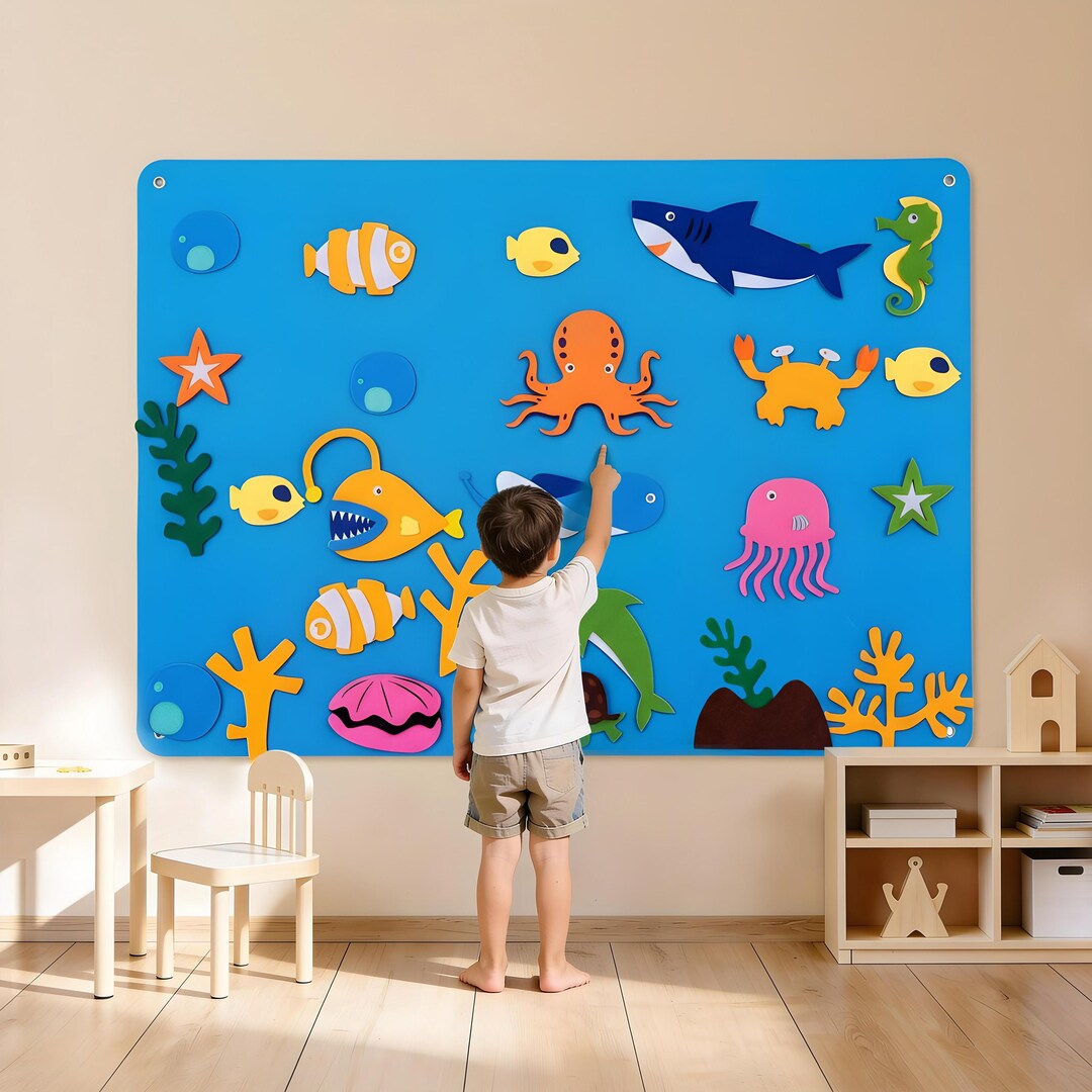 Colorful Sea Animals Felt Board for Kids, Large Interactive Felt Play ...