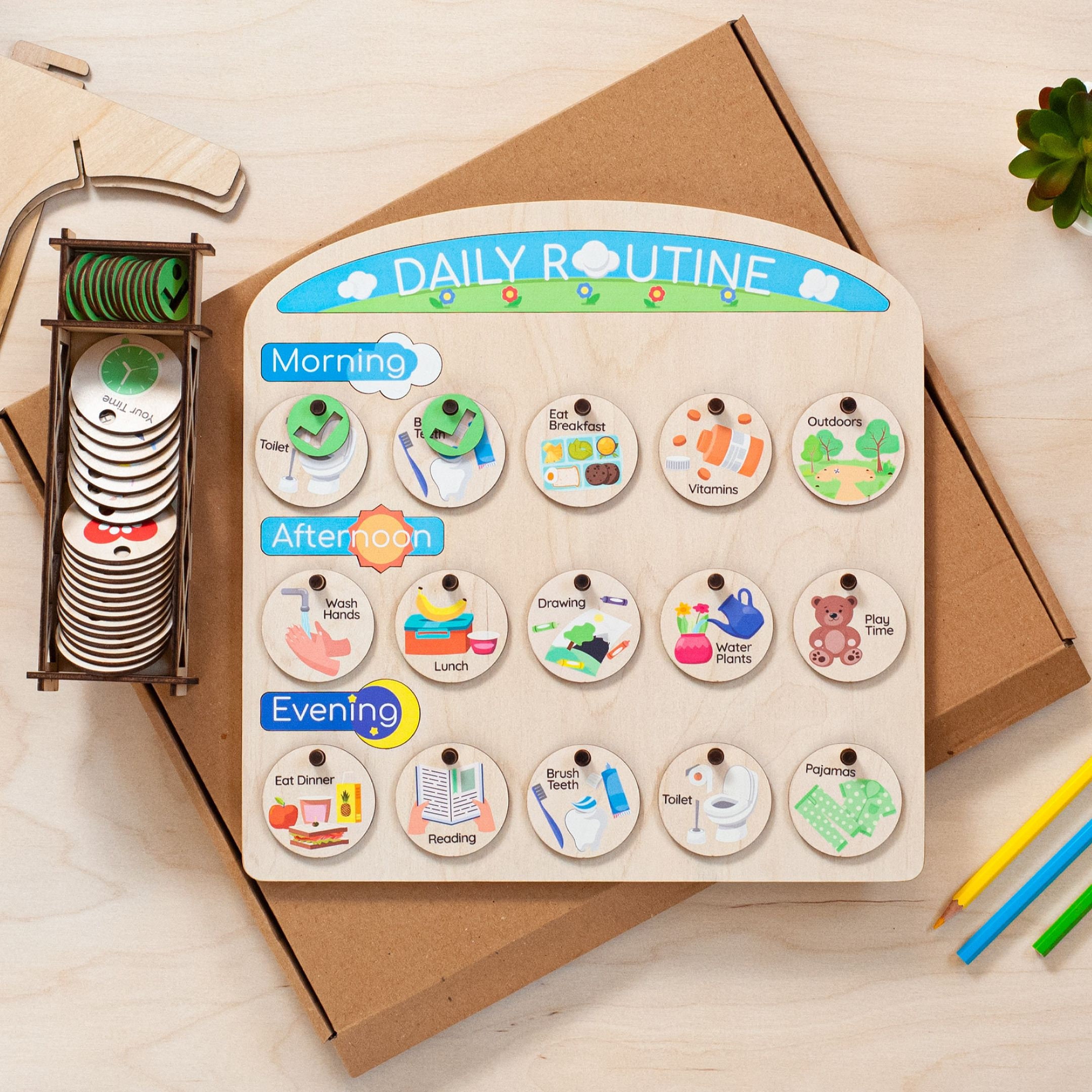 Daily Routine Wood Calendar for Kids, Jigsaw Puzzle, Montessori Toddler ...