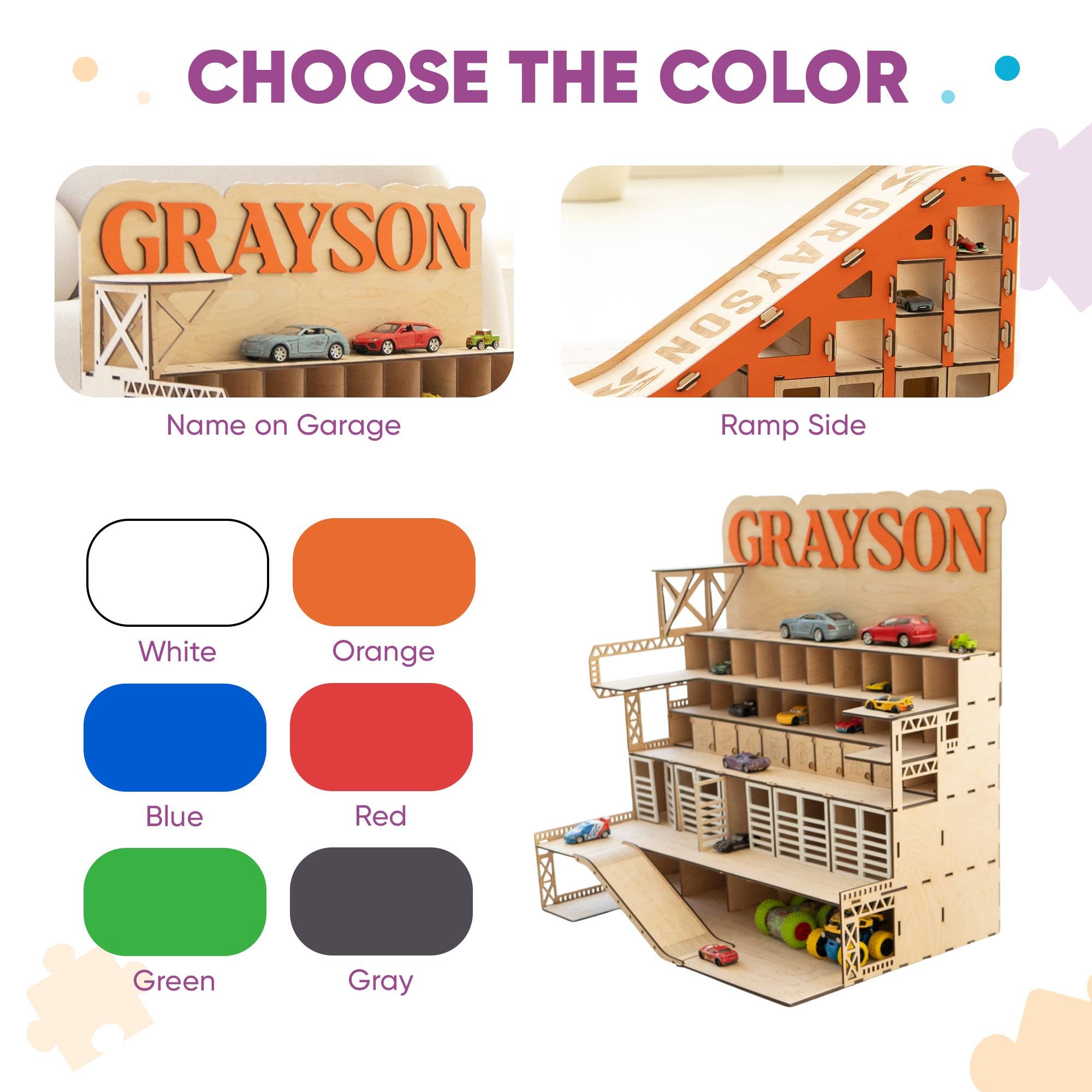 Kids Car Ramp Parking Garage, Personalized Wooden Toy Car Station ...