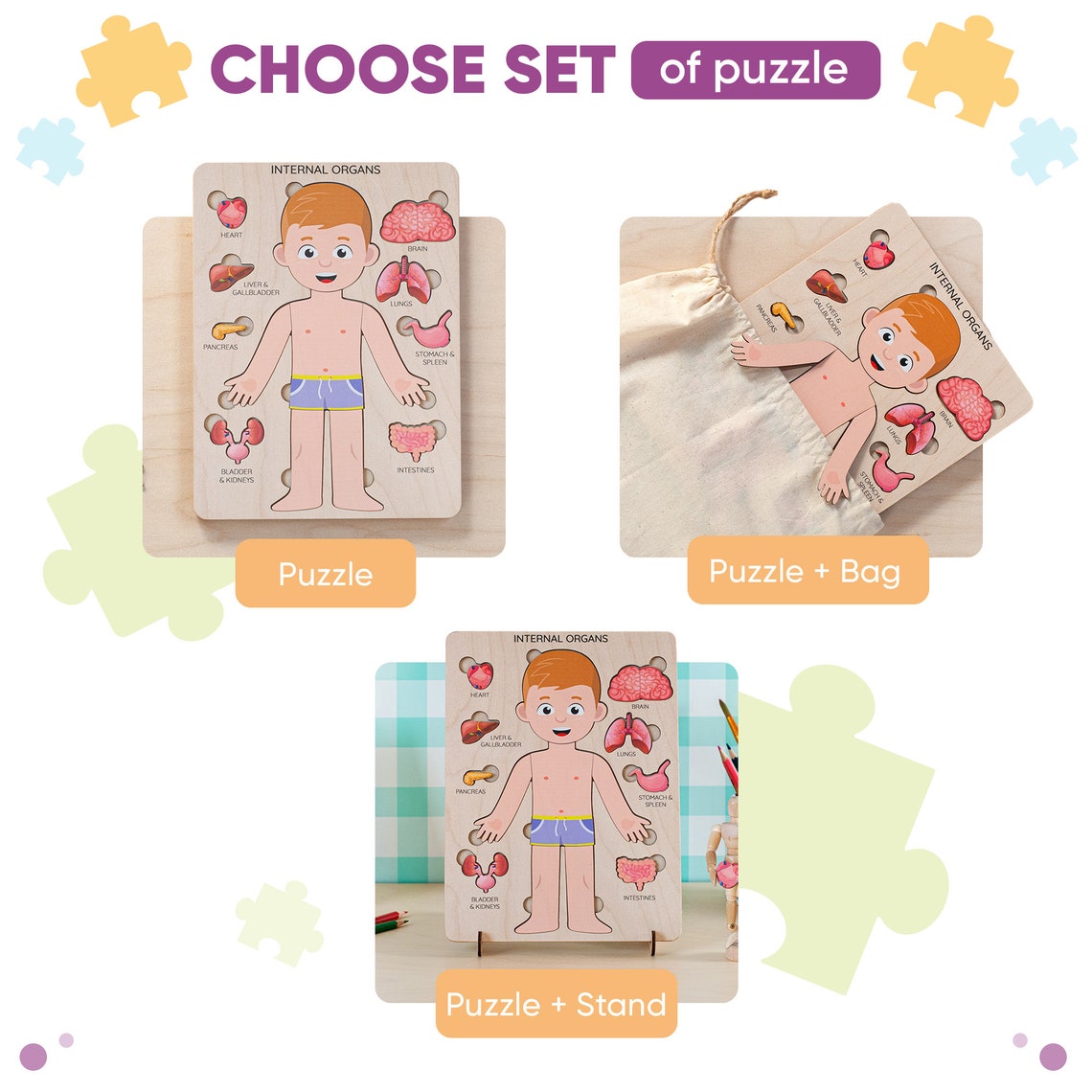 Internal Organs Wooden Puzzle, Human Body Matching Activity Wood ...