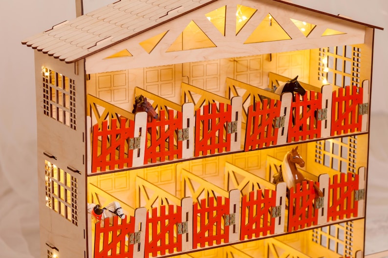 Wooden Horse Stable Toy With Fence, Farm Toy Barn Playset for Kids ...