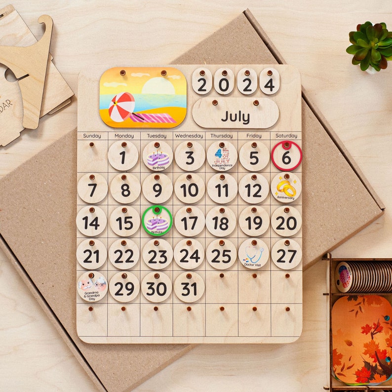 Montessori Kids Learning Educational Calendar, Preschool Todler Wood ...